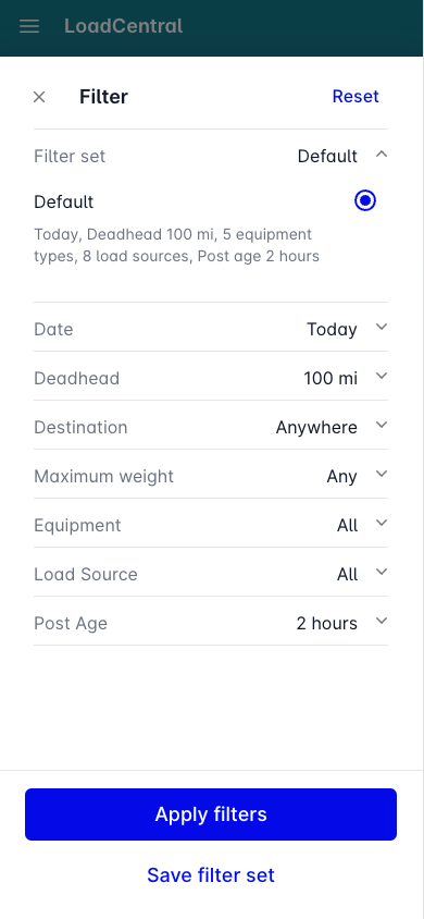 Saved Filter Sets for LoadCentral – TrueNorth