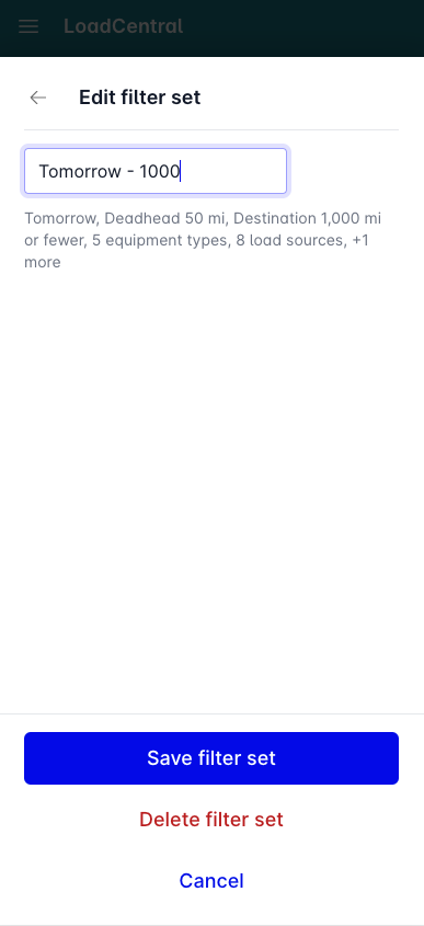 Saved Filter Sets for LoadCentral – TrueNorth